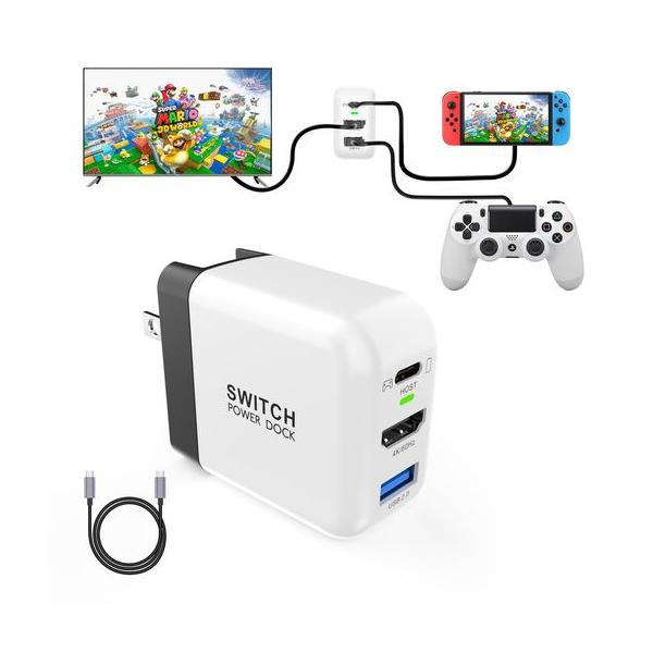 【SwitchドックとACアダプターの合体】三つの接続端子(Type-Cポート、HDMIポート、USB2.0ポート)を含んで、多機能アダプターです。Switchドックの機能とSwitchACアダプター充電機能を併用したこの一つ製品に凝縮。他...