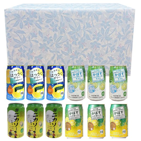 かぼすハイボール かぼすハイボールライト ニカソー はっさくサワー　各3本 合計12本のギフトセット二階堂のソーダ割りニカソー　アルコール度数は6%、果汁5%です。350ml缶スピリッツ 発泡性 大分県産かぼす果汁を使用。スッキリとした酸味...