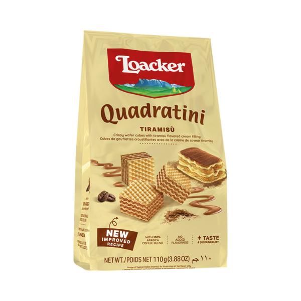 イタリアのトップブランド・Loackerの人気ウエハース。ティラミス味。ココアの苦味とマスカルポーネチーズの酸味をきかせたイタリアンスィーツをウェハースに仕立てました。内容量：110g原材料名：小麦粉、ココナッツオイル、ホエイパウダー、砂糖...