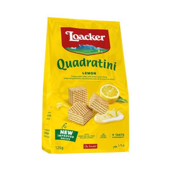 品質にこだわりぬいたウエハースとチョコレートのブランドとして愛されているイタリアのトップブランド・ロアカー（Loacker）のクワドラティーニのレモンクリームクリスピーウエハース。太陽の光をいっぱい浴びて育った新鮮なレモンのジュースを、爽や...