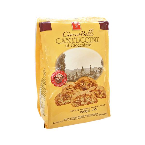 カントチーニはトスカーナ地方のハンドメイドタイプのビスケット（ビスコッティ）。イタリアのベリーBELLI社が伝統のレシピにこだわりながら作っています。ビスケットにチョコチップを加えスイートなアクセントをきかせた逸品。いつものコーヒータイムは...