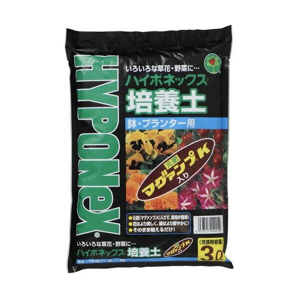 ハイポネックス 培養土 鉢・プランター用 3L●プランター植え植物に最適な培養土です。●厳選された原料を使用し、清潔でベランダや室内、玄関先でも安心して使用できます。●適度な排水性、通気性、保水性があり、保肥性にも優れています。●元肥にはマ...