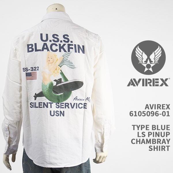 バックプリントがポイント、アヴィレックスのミリタリーシャツ。「USS BLACKFIN（潜水艦の名前）」と「人魚」をモチーフにしたグラフィックデザインを、インパクトのあるプリントで表現したアイテムです。スタイルは、シンプルなワークタイプを採...