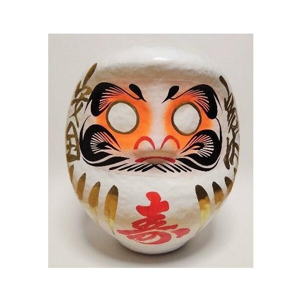 【寿だるま】大きさは約15センチです。カラーは純白の白！婚礼・寿だるまの小サイズ。結婚式、七五三、新築、イベント用、お祝い行事の引き出物に大変喜ばれる寿ダルマ。婚約祝いのプレゼントに大好評！！また、婚礼祈願にも大変、人気があります！