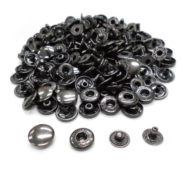 レザークラフト バネホック頭径12mm 【50組 】【ブラックシルバー】海外製汎用品簡易包装定形外発送（日時ご指定できません)代引き不可※汎用品のため、ハンドプレス機や打ち具など、頭径が合っていましても取り付けできない場合があります。(当店...