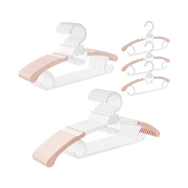 伸縮可サイズ : ハンガーのショルダー部はスライドしサイズ調整ができるため、赤ちゃんが大きくなってもハンガーを伸縮させることで長く使えます。伸縮前の長さは29cm、伸縮後の長さは39cmで、新生児から18歳までの衣類に合わせます。 安心な素...