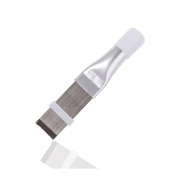 サイズ：約15cm*2.5cmのコンパクトサイズで、軽量、携帯や収納が簡単です。素材：ステンレス鋼とアルミニウム合金製で、耐摩耗性に優れ、長期間使用可能です。効率的な掃除：エアコンフィン専用ブラシで、フィンの汚れや内部のホコリを簡単に取り除...