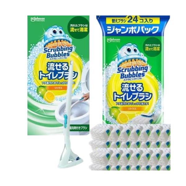 * 本体と詰め替えのセット ：シトラスの香り。本体と詰め替えが28回分。* 1回ごとの使い切り ：使い捨てのブラシで、お掃除が終わったらそのままトイレに流せます。衛生的で後片付けも不要です。* 洗剤成分を染み込ませたブラシ ：洗剤不要、これ...