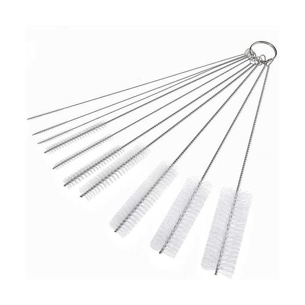 多様なサイズ 長さ21cm、ブラシ直径：2mm、3mm、4mm、5mm、6mm、8mm、12mm、16mm、20mm、24mm。説明されたシーンブラシは、さまざまなサイズの隙間や凹凸部の清掃に最適です。 ブラシの毛 ナイロン毛は長く、非常に...