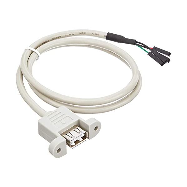 対応規格: USB 2.0／1.1筐体パネル側: USB 2.0 Standard-A メスマザーボード側: バラ4ピン メスUSB信号詳細: *赤: 電源 *白: D- *緑: D* *黒: GND入数: 10本、ケーブル長: 60cm、...