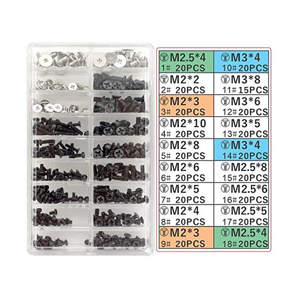 ノートPC用ネジ M2 M2.5 M3 * HDD M.2 SSD固定用平ネジセット 収納ケース付き 交換用ノートパソコンねじ 355本入りノート パソコンの修理、HDD M.2 SSD 固定の使用に最適です。この項目は、一連の様々なネジを...