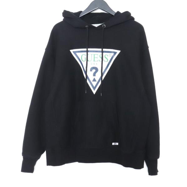 【ブランド名】GUESS (ゲス)【商品名】GREEN LABEL パーカー【カラー】ブラック【付属品・素材】画像参照【サイズ】M【寸法】肩幅57cm　身幅58cm　着丈64cm　袖丈59cm【ランク】C【状態】汚れや染み、ダメージなどが見...
