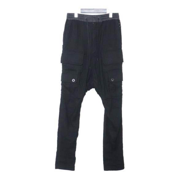 【ブランド名】DEVOA (デヴォア)【商品名】カーゴドロップクロッチパンツ ラミーハイカウント【型番】PTF-HRC【カラー】ブラック【付属品・素材】画像参照【サイズ】3【寸法】ウエスト74cm　もも幅30cm　裾幅16cm　股上43cm...