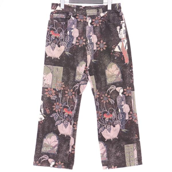 【ブランド名】BAJRA (バジュラ)【商品名】DIRGE 転写プリントパンツ / ストレート 花 イラスト【型番】02DP10【カラー】【付属品・素材】画像参照【サイズ】【寸法】ウエスト72cm　もも幅31cm　裾幅21cm　股上25cm...