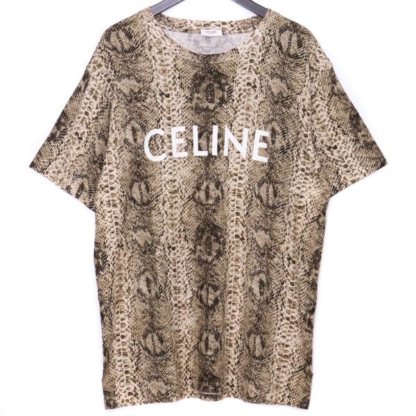 【ブランド名】CELINE (セリーヌ)【商品名】Serpent Python Print Logo Loose Tee / サーペントパイソンプリント ロゴルーズTシャツ 半袖カットソー【型番】2X681307H【カラー】ベージュ【付属品...