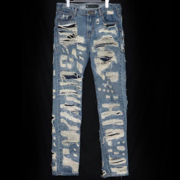 【ブランド名】A GOOD BAD INFLUENCE (アグッドバッドインフルエンス)【商品名】GB REPAIRED DENIM PANTS【型番】【カラー】インディゴ【付属品・素材】画像参照【サイズ】XL【寸法】ウエスト86cm　もも...