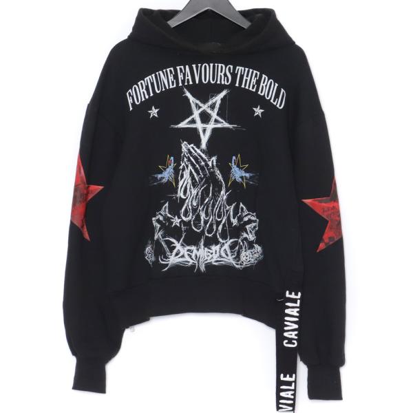 【ブランド名】CAVIALE(カビアーレ)【商品名】ゴシック落書きプリントスウェットプルオーバーパーカー【型番】0801720001-1【カラー】ブラック【付属品・素材】画像参照【サイズ】S【寸法】肩幅59cm　身幅58cm　着丈54cm　...