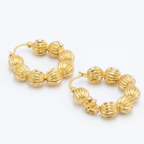 トリーバーチ TORY BURCH ピアス ゴールド ROXANNE FLUTED BEAD HOOP EARRING 81290 715 ROLLED BRASS [2023AW]