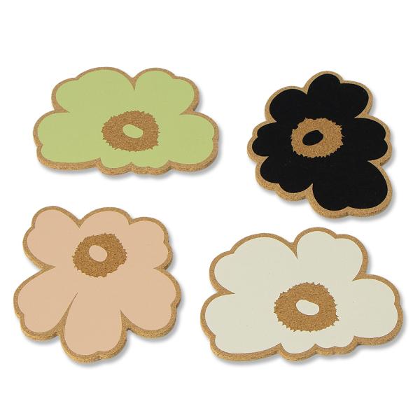 マリメッコ marimekko コルク製コースター4個セット ウニッコ Unikko Cork coaster 12cm/4pcs 075721 100 北欧 フィンランド [2026SS]