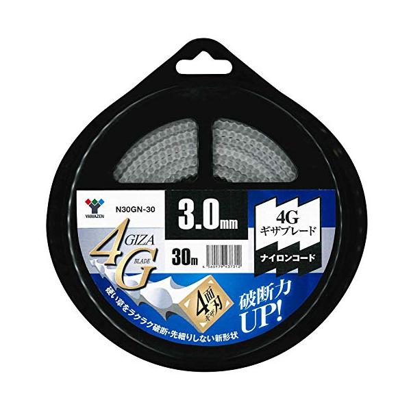 【仕様】コード太さ：3.0?/長さ：30?【特徴】草刈用ナイロンコードです。四方にノコギリ形状の刃を出すことで切れ味抜群!硬い草もラクラク破断します。先細りしない新形状で、最高の刈り心地が持続します。材料から製造まで一貫した国内生産でお使い...