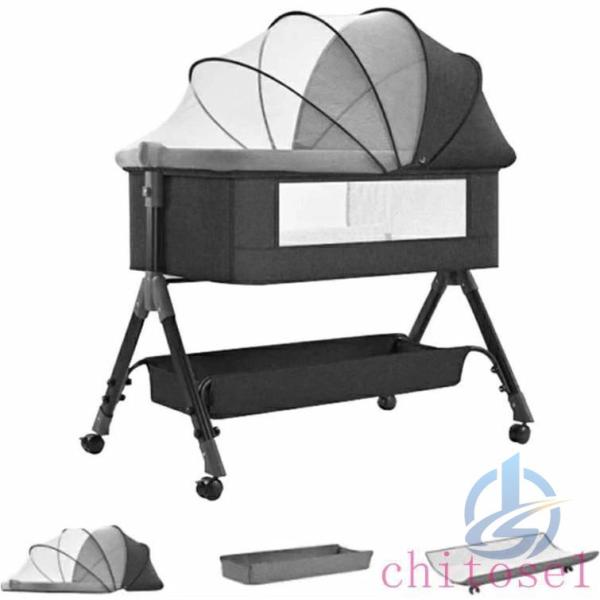 商品の寸法:95L x 55W x 81H cm  特徴:シェイク可能, 折りたたみ式, 高さ調節可能, 大人用ベッドと接続可能  材質:鉄+リネンコットン+プラスチック  この商品について  展開サイズ：(約)95x55x81cm、内部サ...