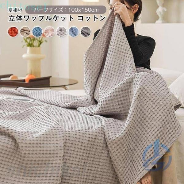 サイズ：約100x150cm    150x200cm   200x230cm ワッフルのようなポコポコ感で、汗ばんだお肌にもまとわりつかずさらっと快適な掛け心地に 暑い時こそ使って欲しいさわやかさです。暑い季節はもちろん 冬は掛け布団と組...
