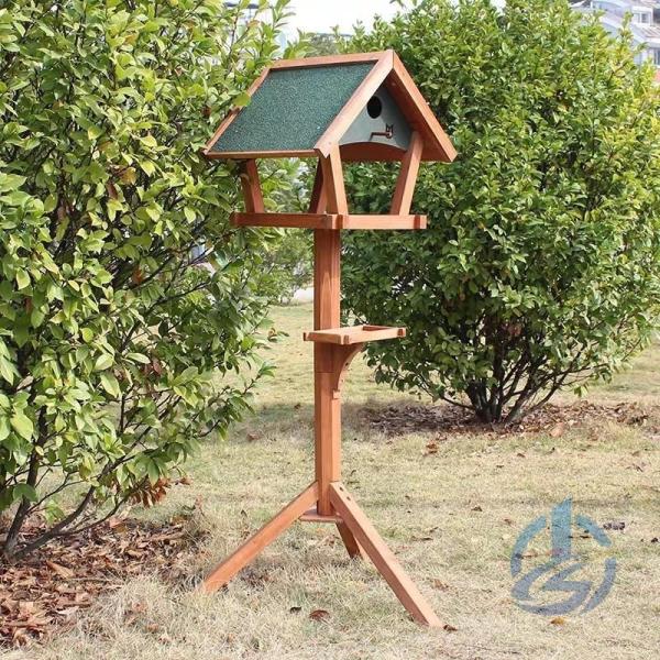 野鳥の餌台 木製屋外バードフィーダー 屋根付き 自立鳥のエサ台 鳥餌入れ 野鳥観察 高さ128cm 据え置き 庭 室外 庭園 野鳥用 ガーデニング飾り物 設置簡単