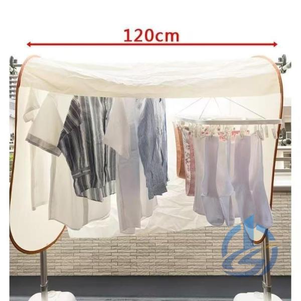 ■使用時サイズ(約) ：幅120×高さ102×奥行63cm■収納時のサイズ(約) ：幅34×高さ4×奥行34cm■材質 ：ポリエステル・EVA70％PE30％フィルム■容量たっぷりの幅120cmのワイドサイズです。急な雨でも安心！洗濯物をし...