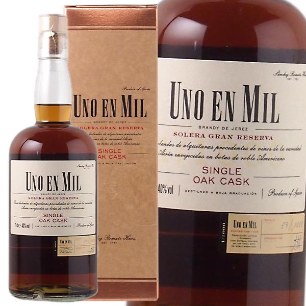 ウノ・アン・ミル　ソレラ・グラン・レゼルバ　シングル・カスク　シェリー・ブランデー平均12年熟成の辛口ブランデー。残糖分はほとんどありません。まるでシングルモルトウイスキーのよう。心地よい甘味とふくよかな香りが特徴。※ボトルの形状が写真と若...