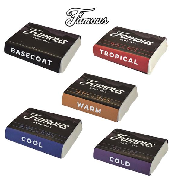 FAMOUS SURF WAX 復活いたしました。・環境に優しいリサイクルペーパー採用・カリフォルニア製●『BASE』オールシーズン(下塗り専用)●『TROPICAL』真夏 (水温 26℃以上)●『WARM』夏 (水温 20~26℃)●『C...