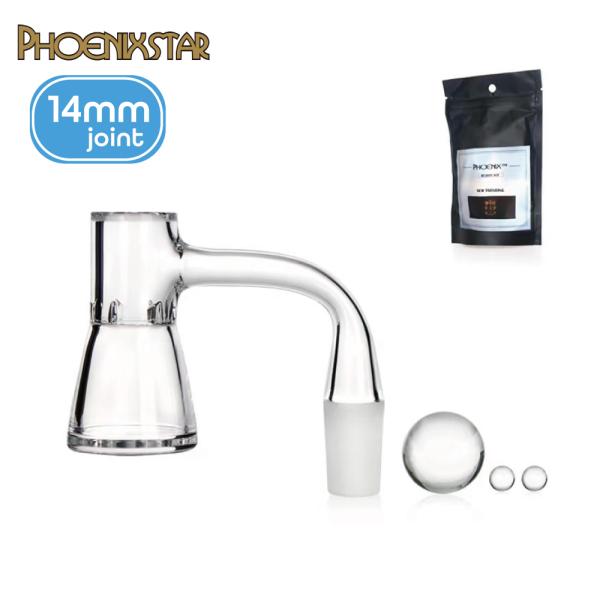 クオーツ製バンガーとバンガービーズ、キャップのセット。スリットの入ったバンガーは吸引時に空気の流れをバンガー中心部分に押し戻し、循環をより高めます。ガラスビーズはドローの際にバンガーの中を回転することで、ワックスをバンガー内に均一に広げ、温...