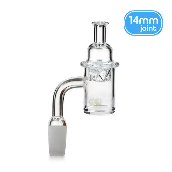 クオーツ製バンガーとバンガービーズ、キャップのセット。バンガービーズはドローの際にバンガーの中を回転することで、ワックスをバンガー内に均一に広げ、温度を均一に再分配させる働きがあります。また、カーブキャップを乗せることで、バンガー内の熱を閉...