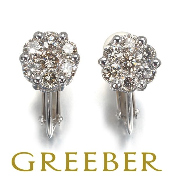 ダイヤ ダイヤモンド 0.50ct/0.50ct サークル フラワー イヤリング K18WG/K14WG GENJ 大幅値下げ品