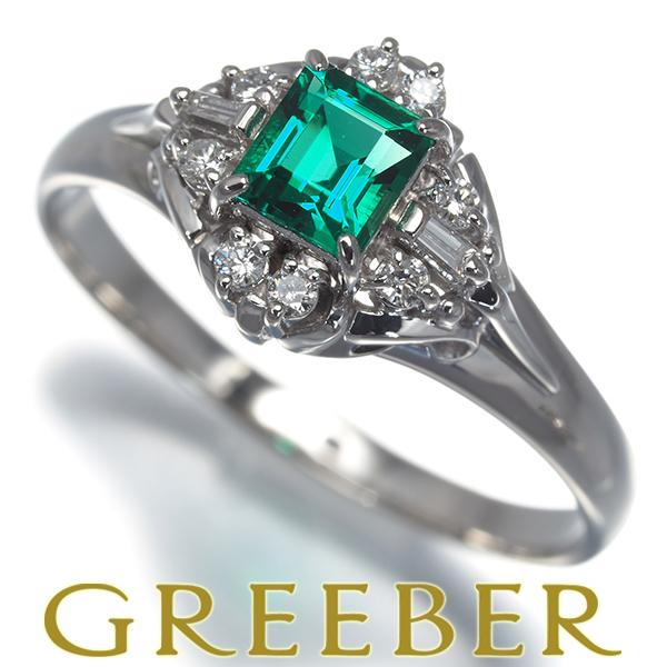 クレサンベール リング 再結晶エメラルド 0.34ct ダイヤ ダイヤモンド 0.12ct クラシック 15号 Pt900 指輪 BLJ/GENJ