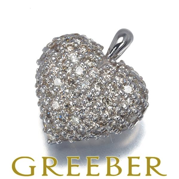 ライトブラウンダイヤ ダイヤモンド 1.00ct ハート パヴェ ペンダントトップ K18WG GENJ