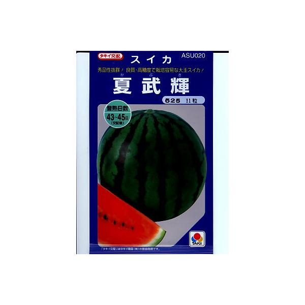 「夏武輝」スイカは、柔らかくてあま〜い大玉西瓜です！一度、作った人が指定で買いに来る人気もののスイカです。プロの農家にも味は高く評価されています。美味しいスイカを作りたい人におすすめの大玉スイカです。果形が整いやすく肥大性も良く作りやすい種...