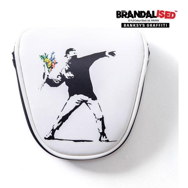 《素材》PUBanksy Banksy ゴルフ ゴルフ用品 ラウンド用品 ヘッドカバー カバー パター パターカバー マレット アート アーティスト 落書き ステンシル グラフィティ 愛は空中に フラワーボンバーLove is in the...