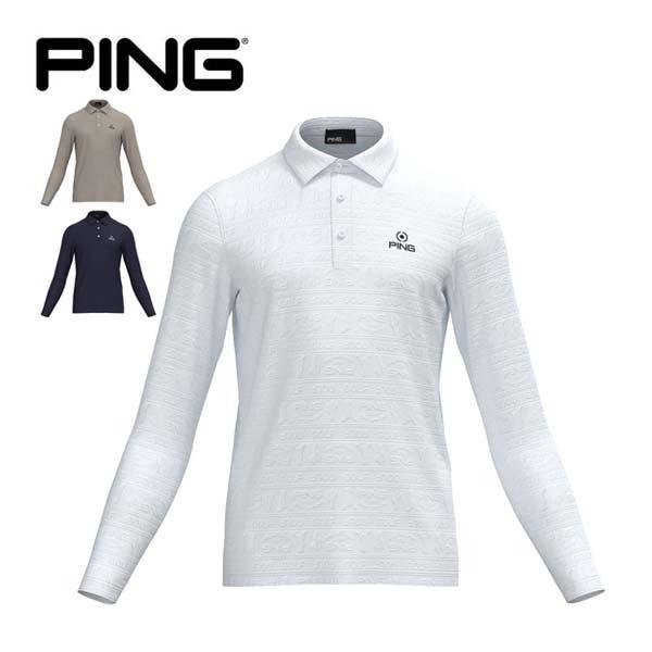 PING GOLF おすすめ オススメ アパレル 洋服 男性 メンズウェア トップス シャツ 長そで ポロ ホワイト ベージュ ネイビー 白 紺 キレイな表面に繊細な柄を表現した、Mr.PING凸凹ボーダージャガード長袖ポロシャツ。凸凹の手...