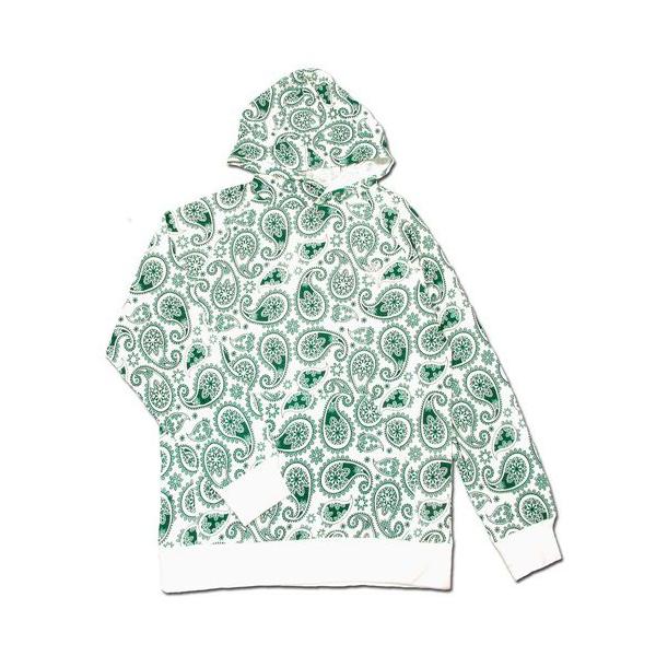 【発売日：2013年04月01日】総ペイズリー柄のヘンプ＋オーガニックコットンのカットソー素材を使用したカンガルーポケットポケット付きプルオーバーTEEフーディーです。胸にはシルバーカラーのワンポイントロゴが刺繍されています。