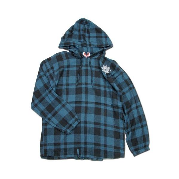 【発売日：2015年04月01日】ブロックチェックのヘンプコットンフランネル生地を使用したゆったりシェイプのプルオーバーフーディーです。左肩にはシルバーカラーの THC ロゴ刺繍入り。