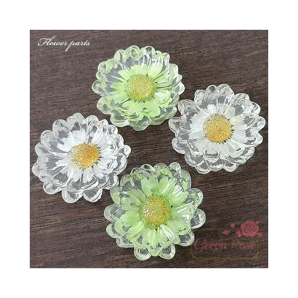 ■商品説明サイズ(直径×厚み)：約35×8mm程度カラー：グリーン、ホワイト素　材：アクリル、天然の花(染め)数　量：2個