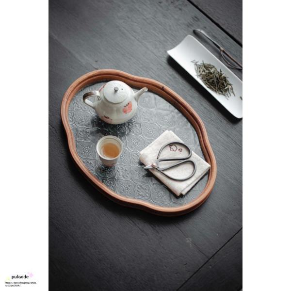 商品名:お盆 トレー 耐熱ガラス 木製 トレイ 茶席 おしゃれ インテリア 小物入れ レトロ 茶道具 中国茶器 急須受台 急須置き ティートレー お家カフェ 茶托                            商品説明:トレー 耐熱...