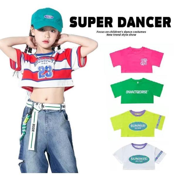 ・カラフルな色合いが可愛いショート丈トップス!!（こちらはトップスのみの販売です。お得な上下セットもございます）・伸縮性がよく動きやすい!!・デニムやスカートなどいろんなボトムスと合わせやすい!!・ダンスチームの衣装としてや普段の練習着にも...