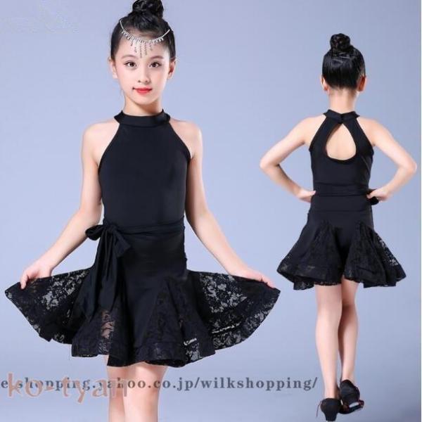 ラテンダンスウェア  キッズダンス衣装 演出服 子供 ジュニア ノースリーブ ワンピース インナーパンツ付き 社交ダンス ラテンドレス 可愛い リボン モダンドレス キッズラテン 女の子 レッスン着 シンプル オシャレ ステージ パーティー...