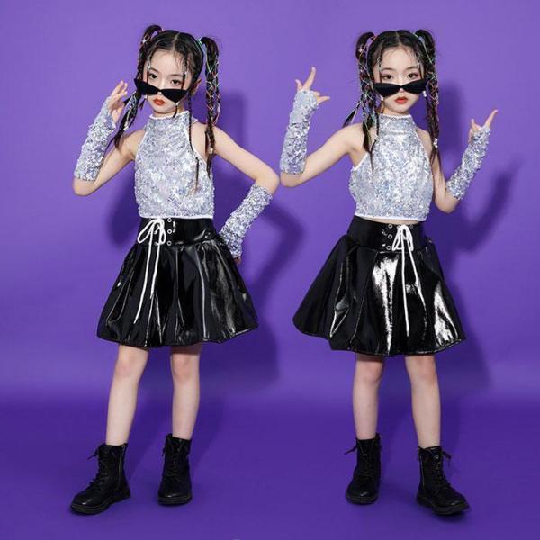商品  キッズ ダンス衣装   トップス+手袋+スカート（インナーパンツ付き） サイズ    モデルさん：身長125cm 体重24kg  サイズ120 身長により、サイズをご選択ください。 ご注意  サイトの画像と実際の商品では裁断や縫製に...