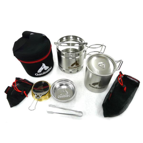 Gaobabuキャリボ風防＋Gaobabuステンマグカップ400ml（フタ付き）＋Gaobabu固形燃料ツールセット＋ミニトングのお得なセット販売です。100円均一ショップやホームセンターで手軽に入手出来る固形燃料が使用できる組み合わせで火...
