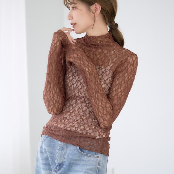 【発売日：2025年09月12日】【G-RICH】重ねるだけで旬のレイヤードスタイルが完成する、ストレッチレースボトルネックプルオーバー(春秋冬)◆関連キーワードストレッチレース シアー トップス レディース カットソー 長袖 秋 冬 春 ...