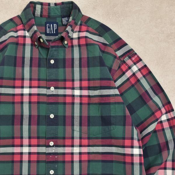 メンズ XL相当 80〜90s OLD GAP オールドギャップ チェック ボタンダウンシャツ 長袖 ヴィンテージ 80〜90s OLD GAP check BD shirt【実寸】・着丈 約82cm・身幅 約63cm・肩幅 約55.5cm...
