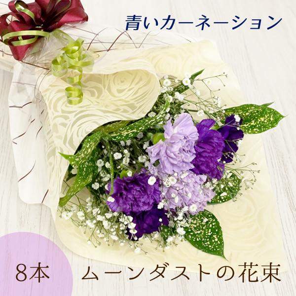 花束 誕生日 青いカーネーション ムーンダスト ブーケ  ムーンダストの花束8本入 プレゼント ギフト カーネーション 青 紫 生花 花束 お祝い 開店祝い 開業祝い 発表会 展覧会 個展 誕生日 長寿祝い 敬老 還暦 傘寿 喜寿 花言葉 ...
