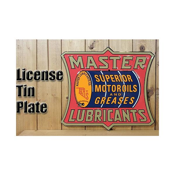 老舗のアメリカモーターオイル会社『MASTER LUBRICANTS,MOTOR OIL＆GREASES』のアルミ製看板。広告デザインをリプロダクト（復刻）した味わいあるMADE IN U.S.A.(アメリカ製）ライセンスプレート。インテリ...